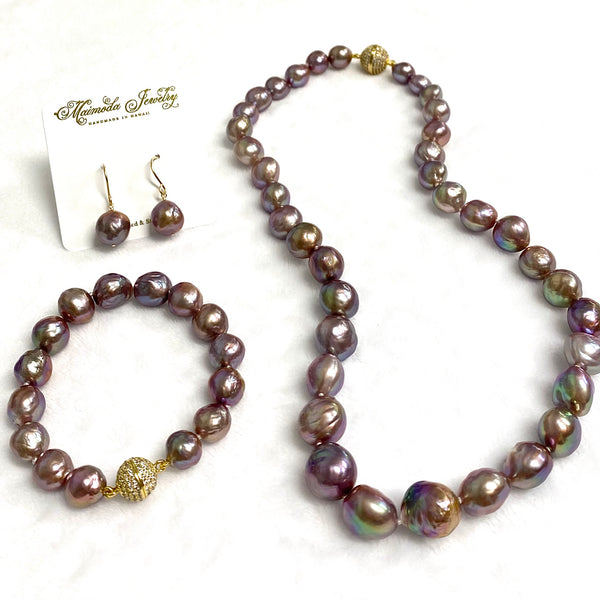 Baroque purple Edison pearls dangle (E603) – Maimoda Jewelry
